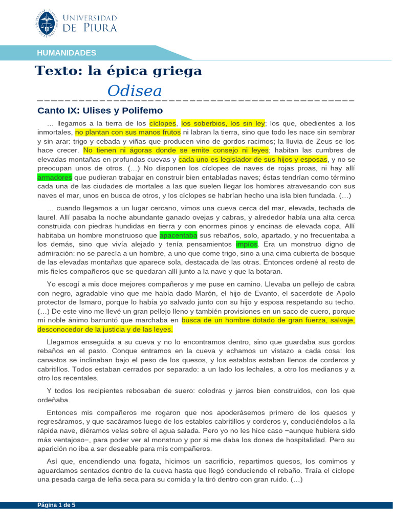 Épica Griega-Ulises y Polifemo | PDF