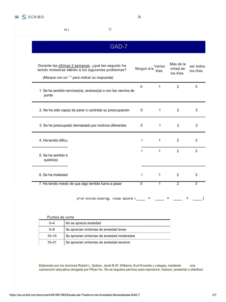 Escala Del Trastorno de Ansiedad Generalizada (GAD-7) - PDF | PDF