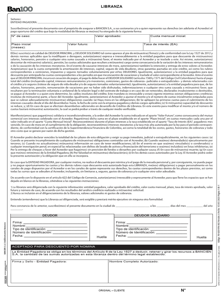 Libranza Ban 100 | PDF