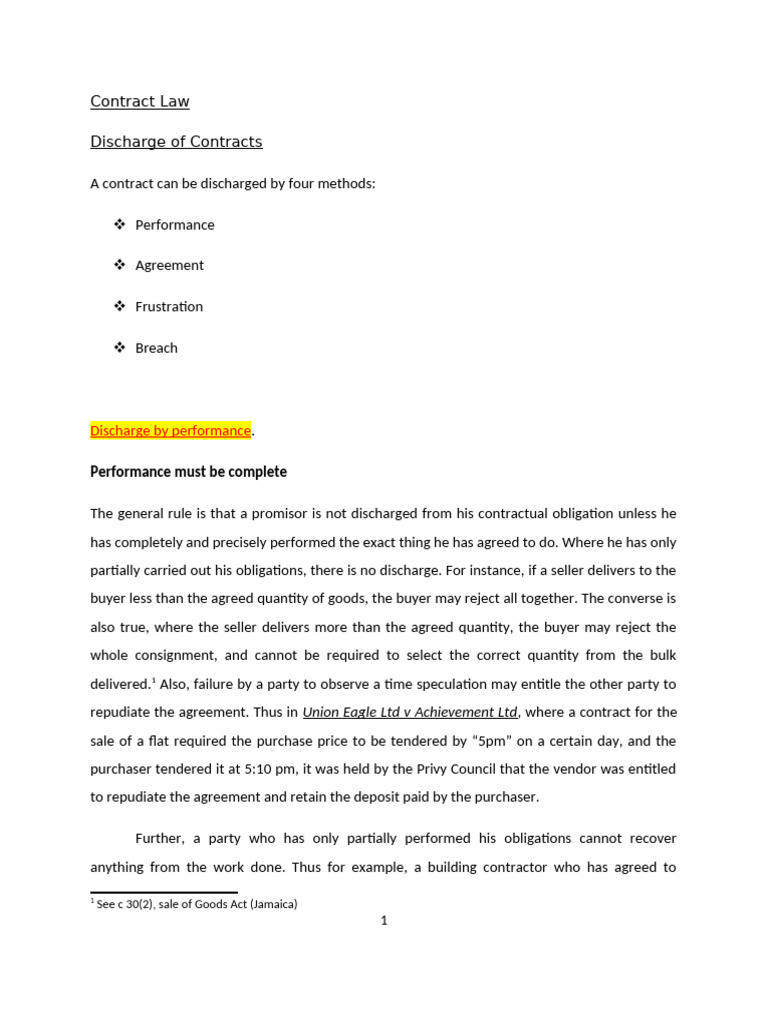 Lect. 6 Discharge of Contracts | PDF