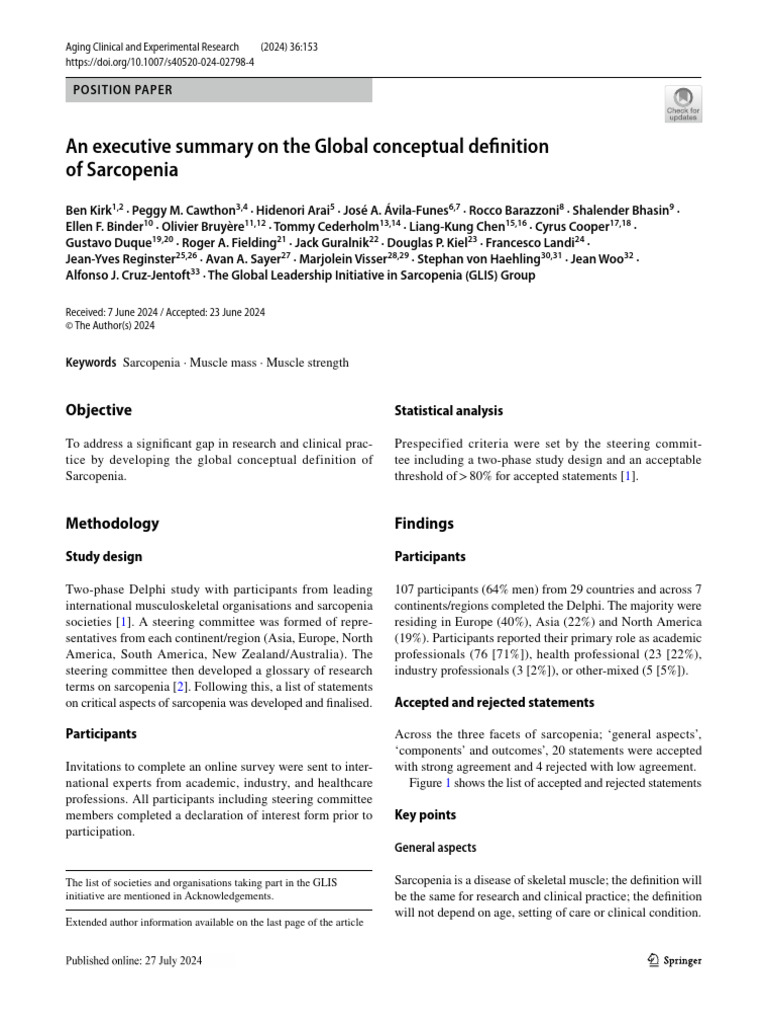 An Executive Summary On The Global Conceptual Definition of Sarcopenia - Kirk Et Al | PDF ...