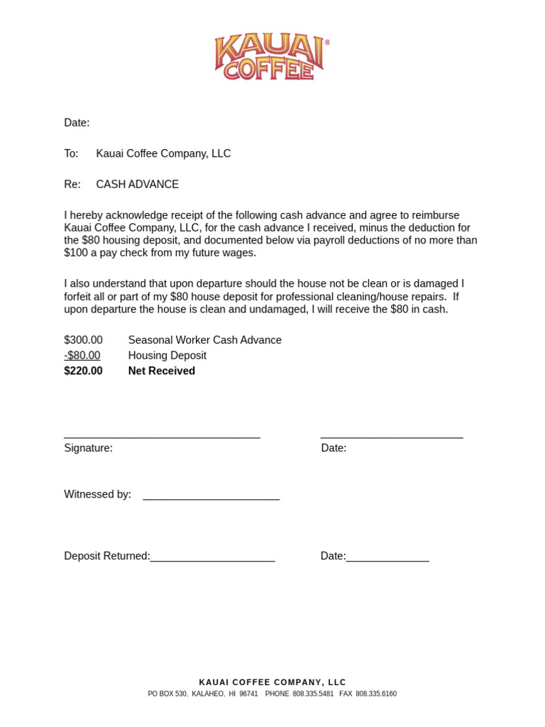 Cash Advance Form | PDF