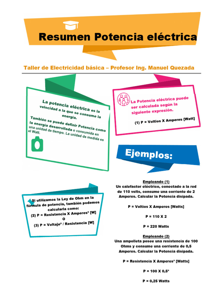 Guía Potencia Eléctrica | PDF | Resistencia Eléctrica y Conductancia ...