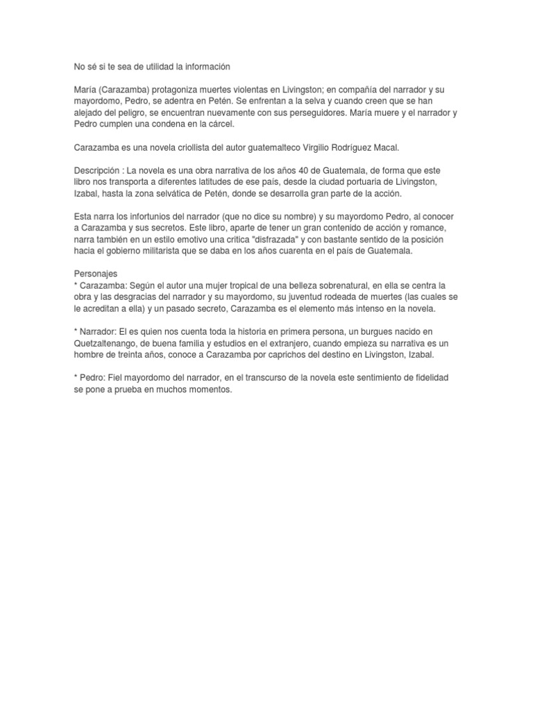 Carazamba: Novela Criollista de Macal | PDF