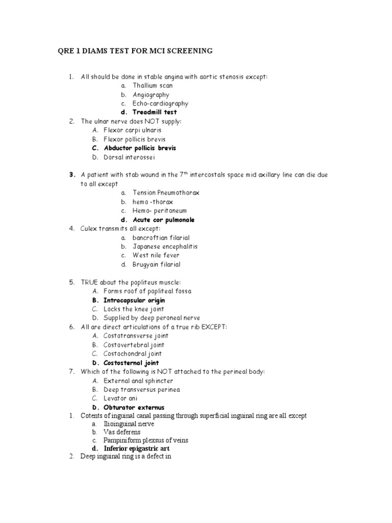 Test For Mci Screening | PDF | Anesthesia | Abdomen