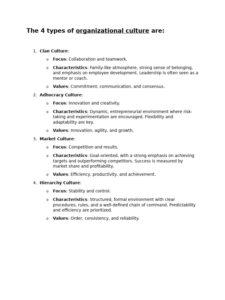 Four Types of Organizational Culture | PDF
