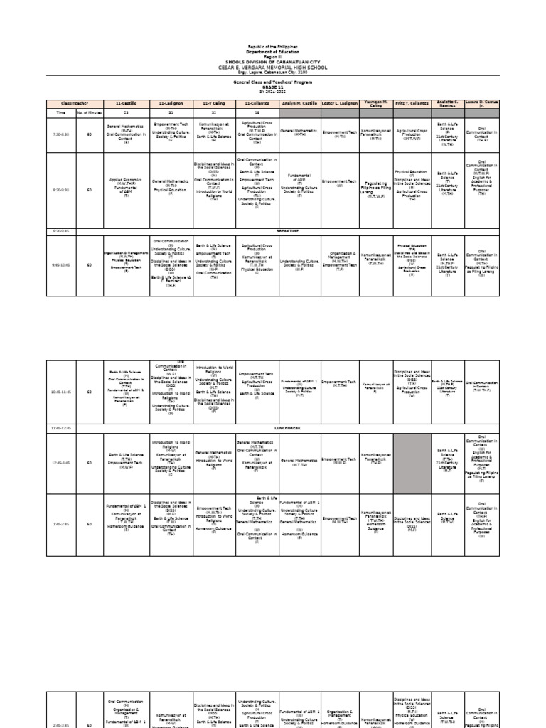 Revised - August - 5 - IST SEMESTER - SHS CLASS PROGRAM SY 2024 2025 | PDF