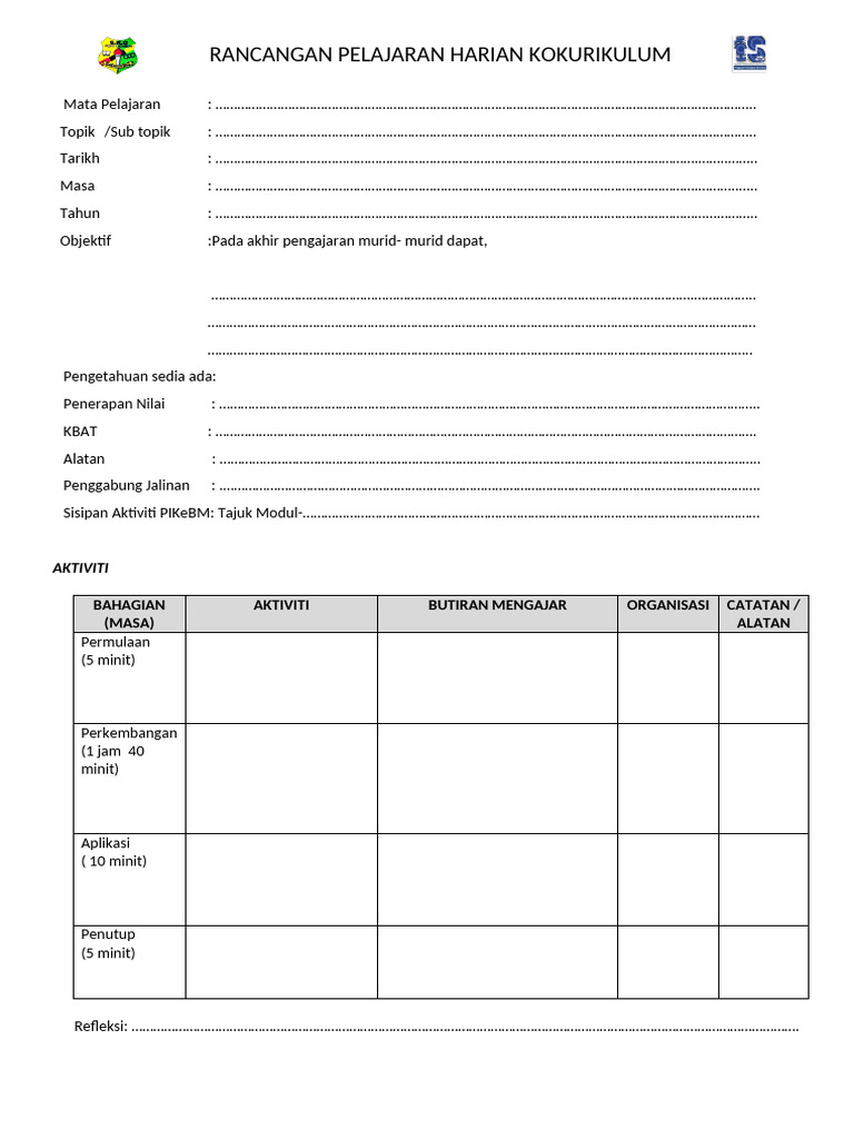 BORANG RPH KOKURIKULUM Edit | PDF
