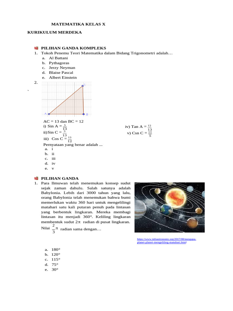 Soal Trigonometri PAT KELAS X MERDEKA Semester GEnap | PDF