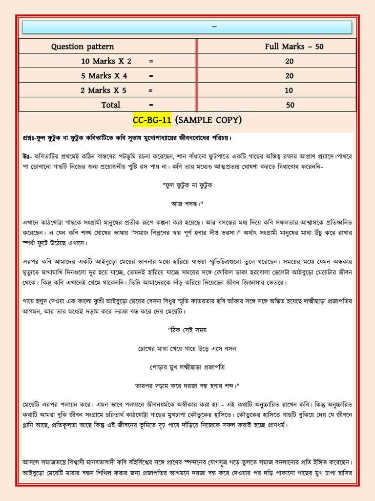 UG 3rd YEAR BENGALI ALL PAPER SAMPLE | PDF