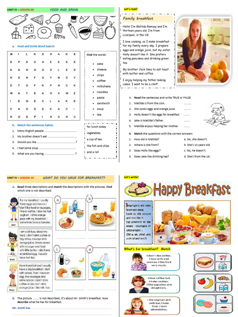 Food and Drink Activities for Kids | PDF | Western Cuisine | Cooking ...