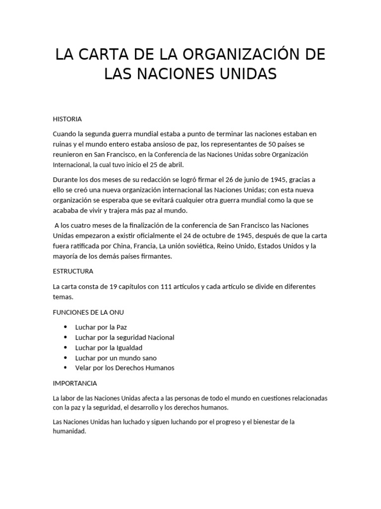 La Carta de La Organización de Las Naciones Unidas | PDF