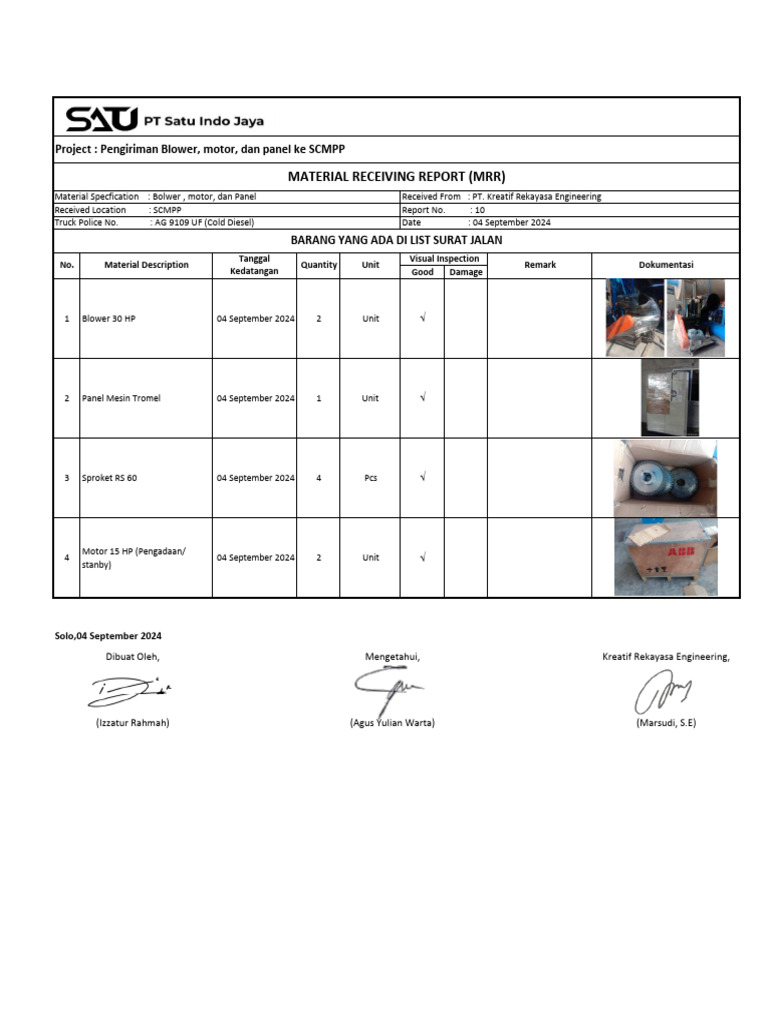 Material Receiving Report SCMPP 010. | PDF