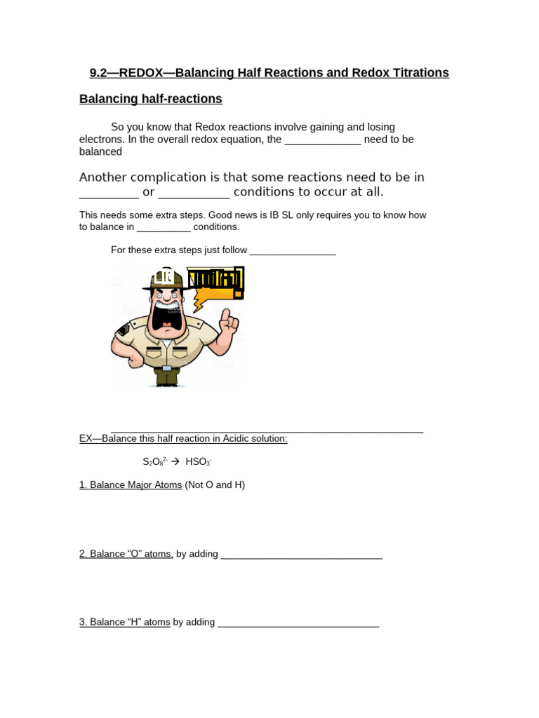 9.2 Student Redox Notes IB Balancing Half Reactions | PDF