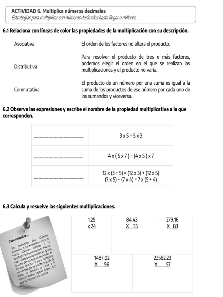ACTIVIDAD 6. Multiplica Números Decimales | PDF