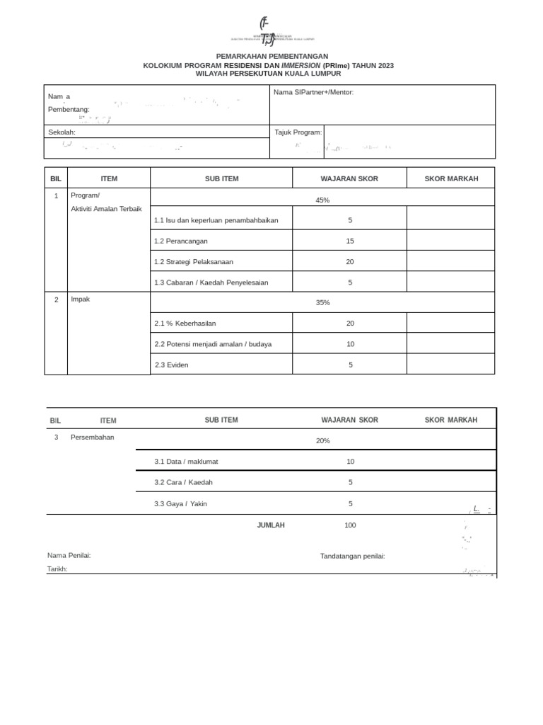 Borang Pemarkahan | PDF