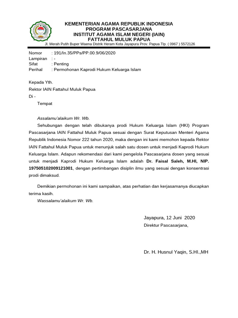 Surat Permohonan Kaprodi HKI | PDF