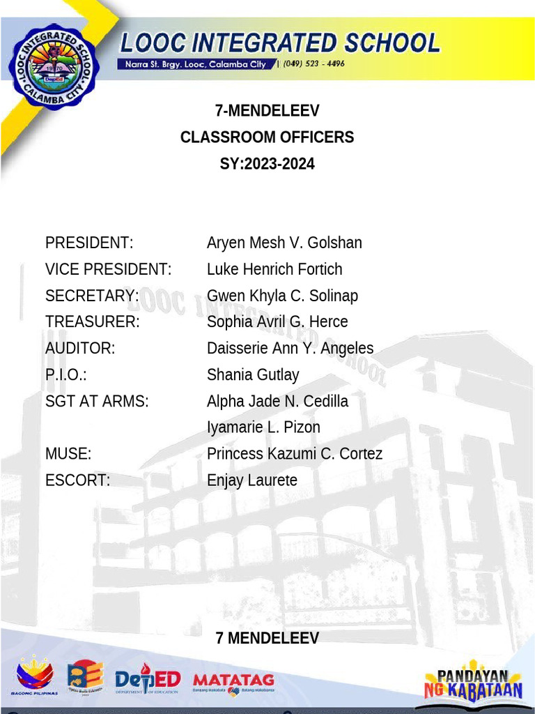 MENDELEEV classroom and parent officers | PDF