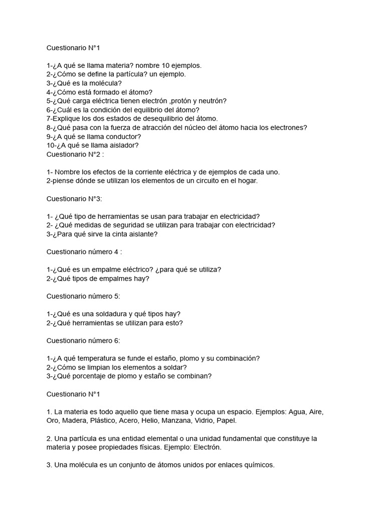 Cuestionarios de Electricidad Básica | PDF | Science & Mathematics