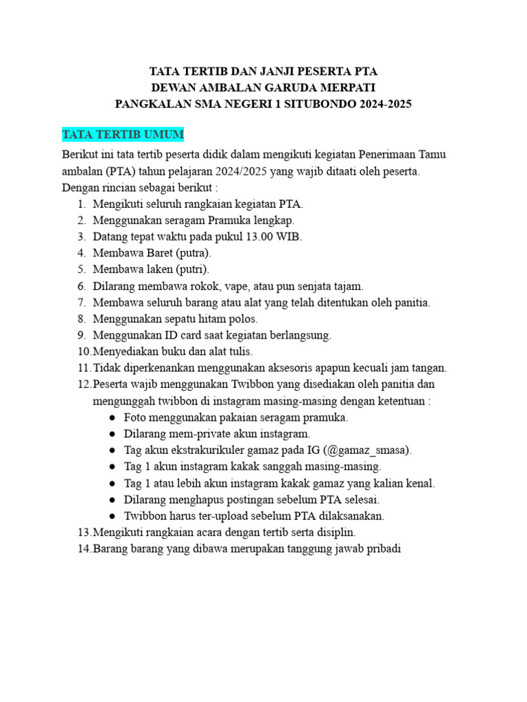 Tata Tertib Pta 2024 | PDF