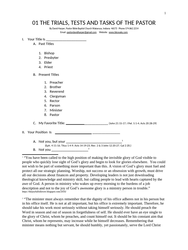 01 The Trials Tests and Tasks of The Pastor HANDOUT | PDF