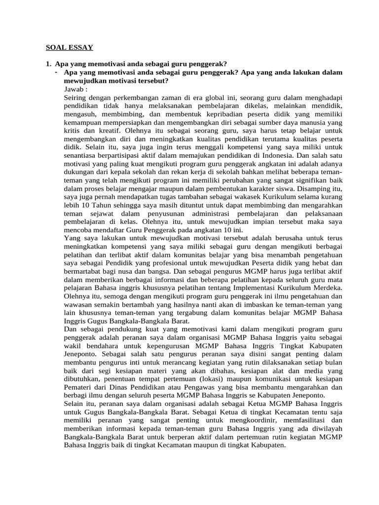 Contoh Essay Guru Penggerak | PDF