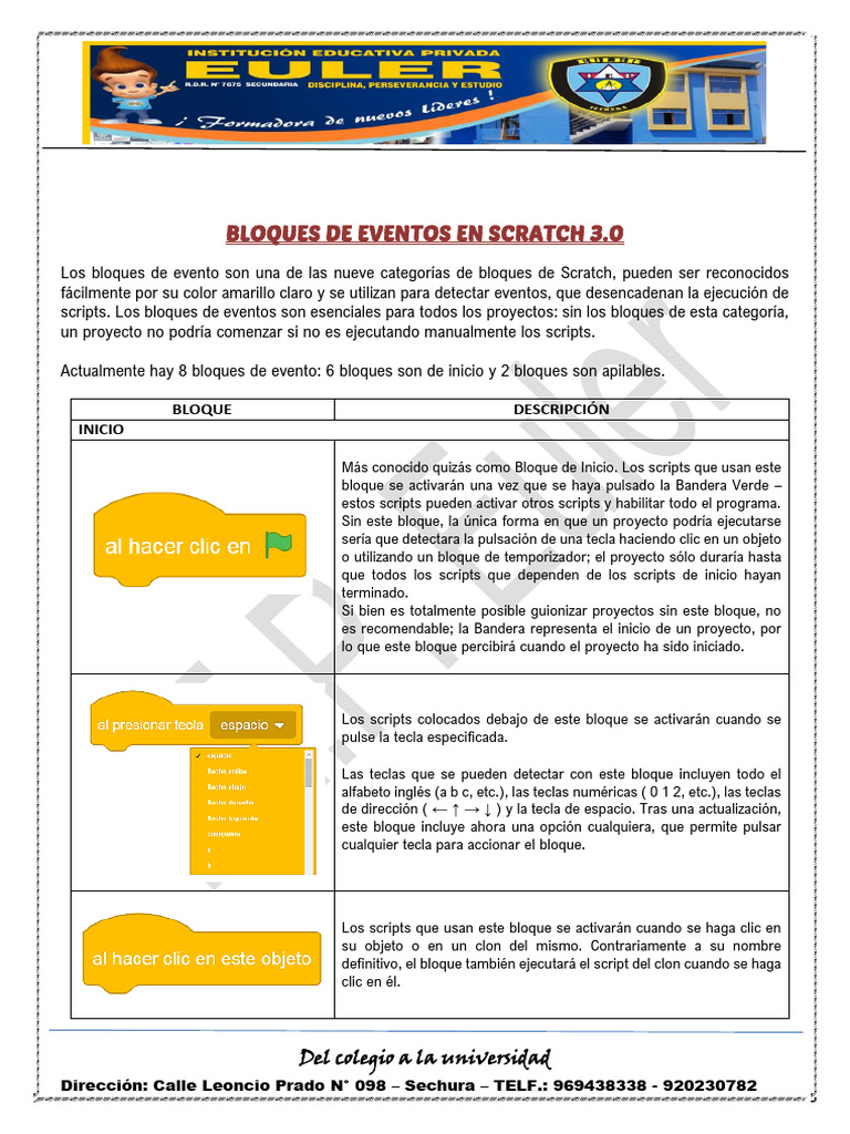 EPT - Tercero - Bloques de Eventos en Scratch | PDF