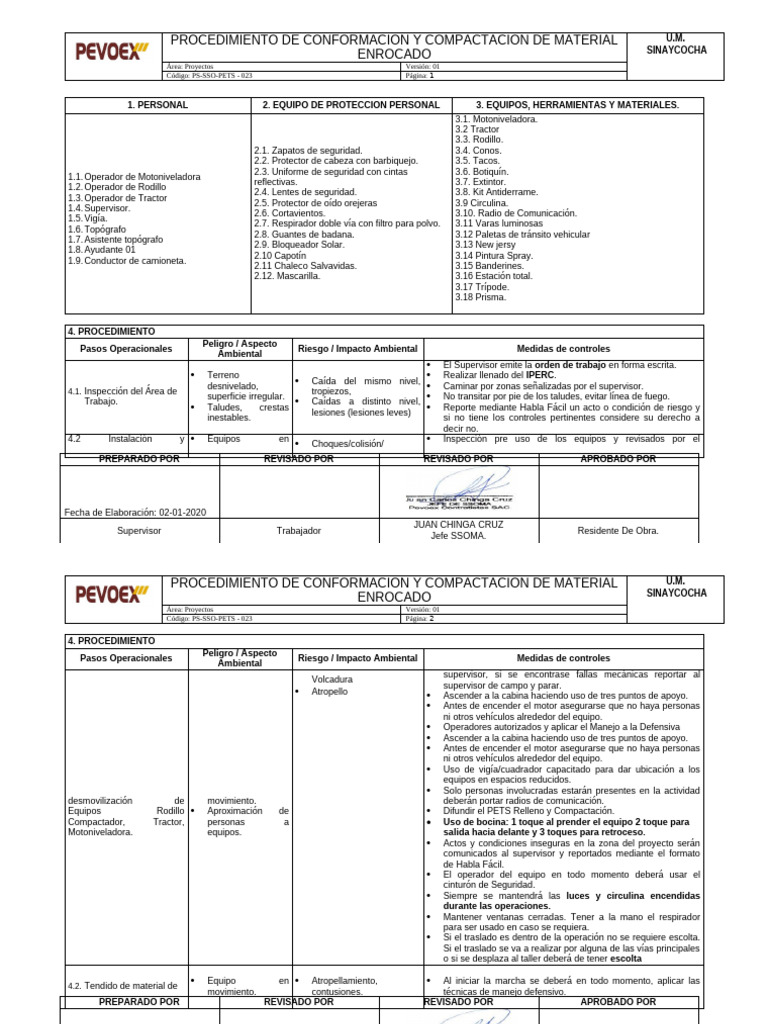 PEP-SSO-PETS-023-v01 CONFORMACION Y COMPACTACIÓN DEL MATERIAL ENROCADO ...