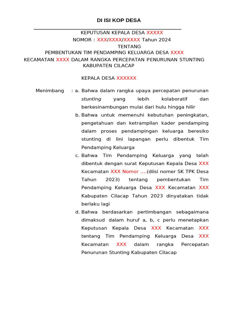 Ini Contoh SK TPPS Dan TPK Desa & Kec 2024 | PDF