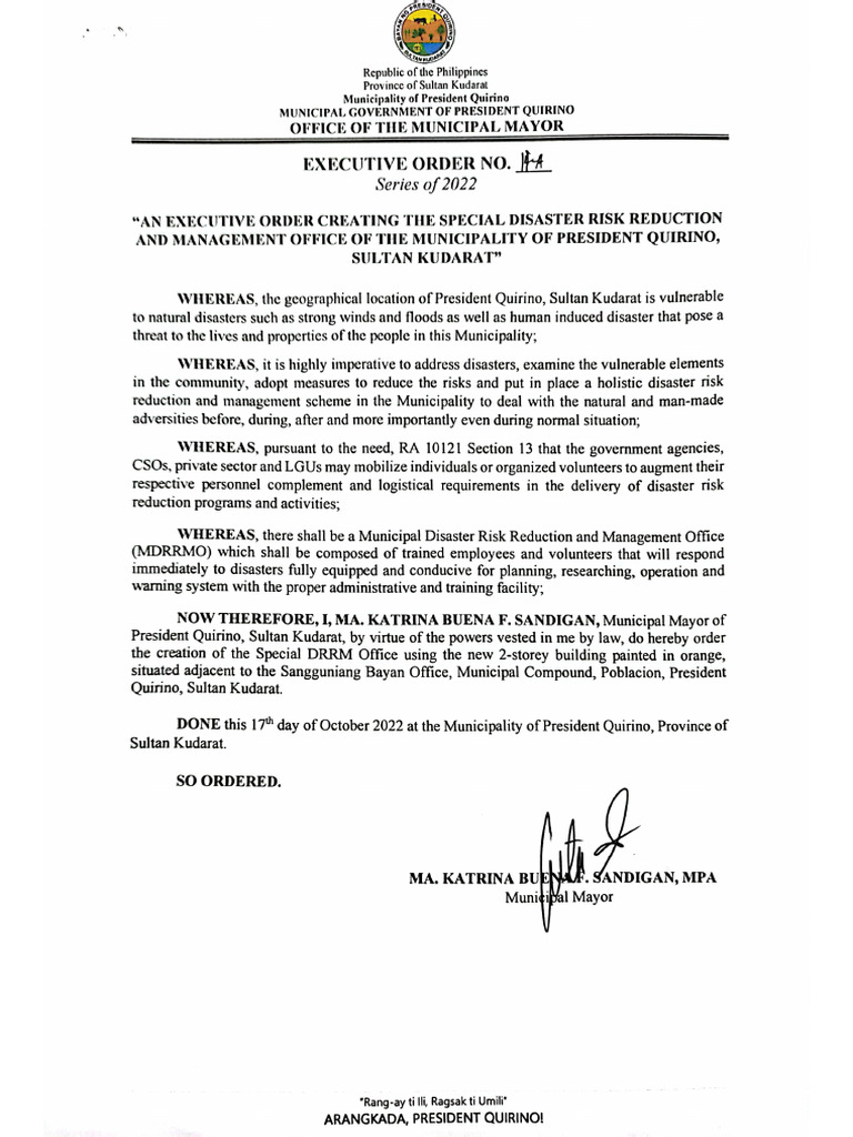 1.5 Executive Order Creating Special DRRM Office | PDF