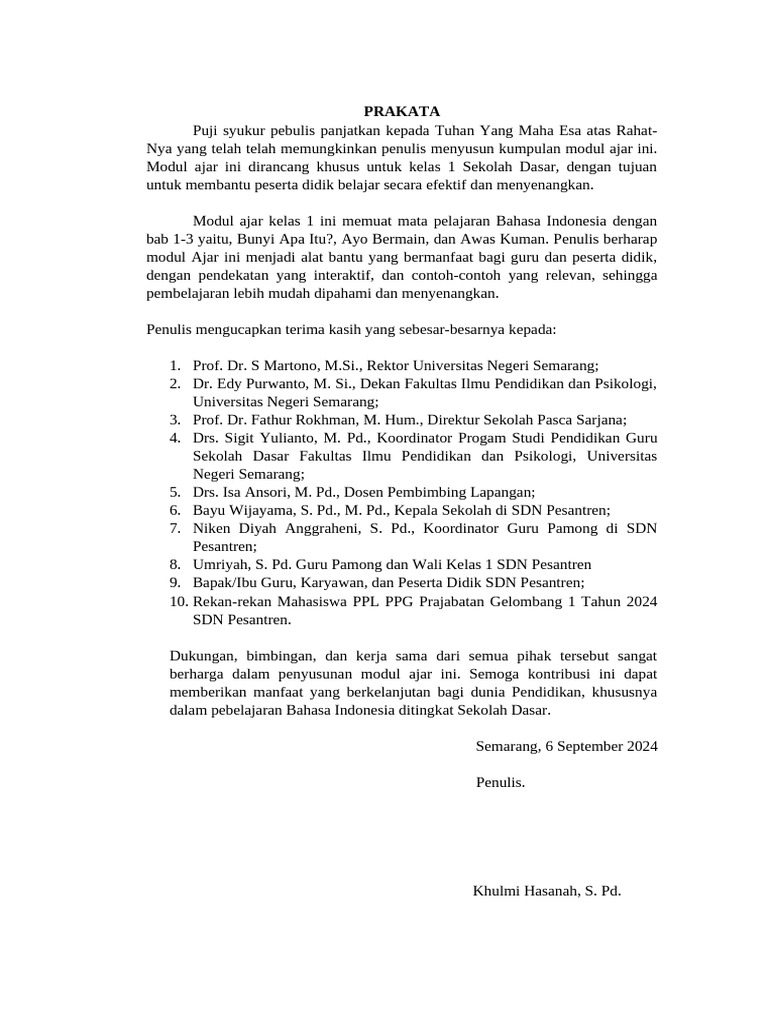 Prakata Kumpulan Modul Ajar Khulmi Hasanah | PDF