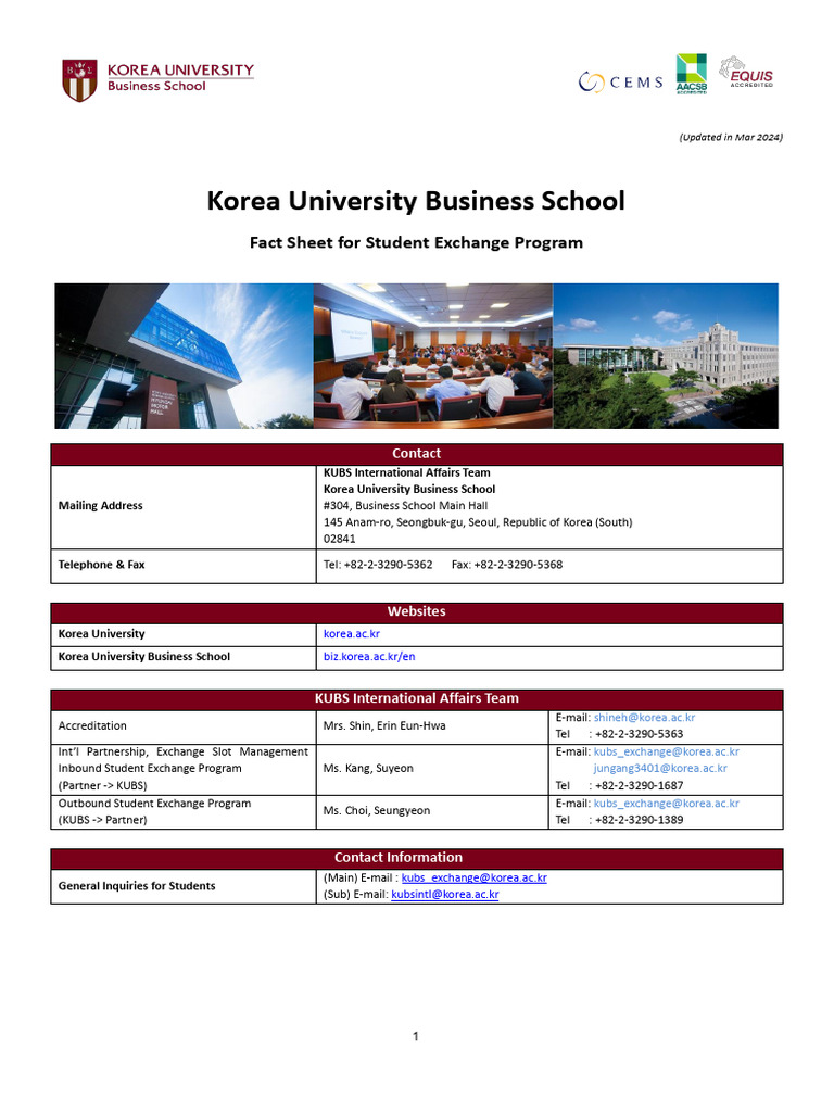 KUBS Fact Sheet 2024-25 | PDF