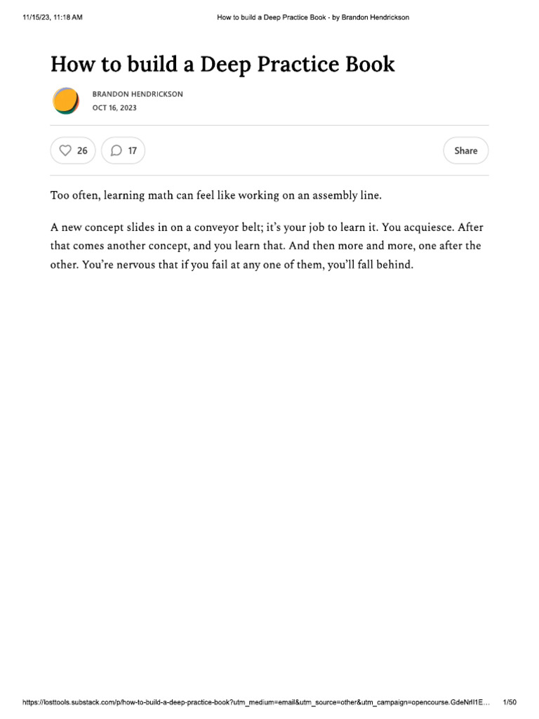 How To Build A Deep Practice Book - by Brandon Hendrickson | PDF