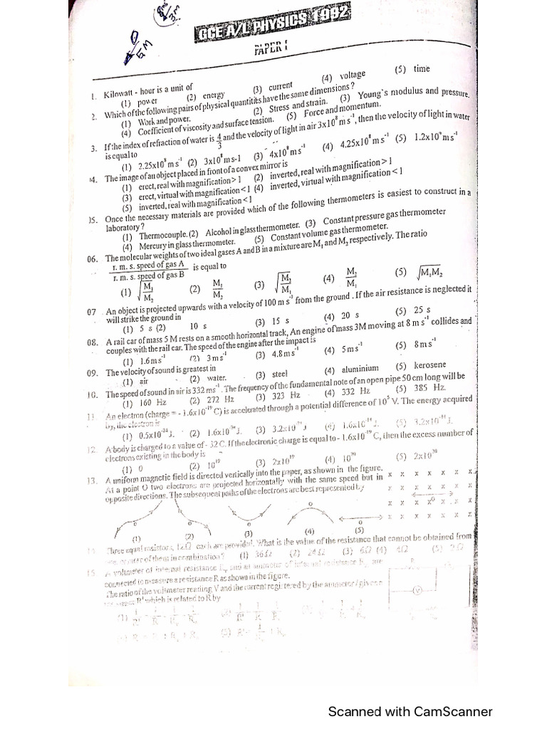 1992 MCQ Physics | PDF