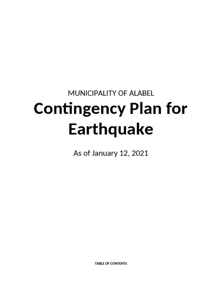 CONTINGENCY PLAN FOR EARTHQUAKE fFROM LGU ALABEL... | PDF