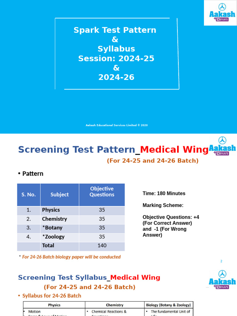 Spark Medical & Engnieering Test Pattern - Syllabus PPT - 2024 | PDF