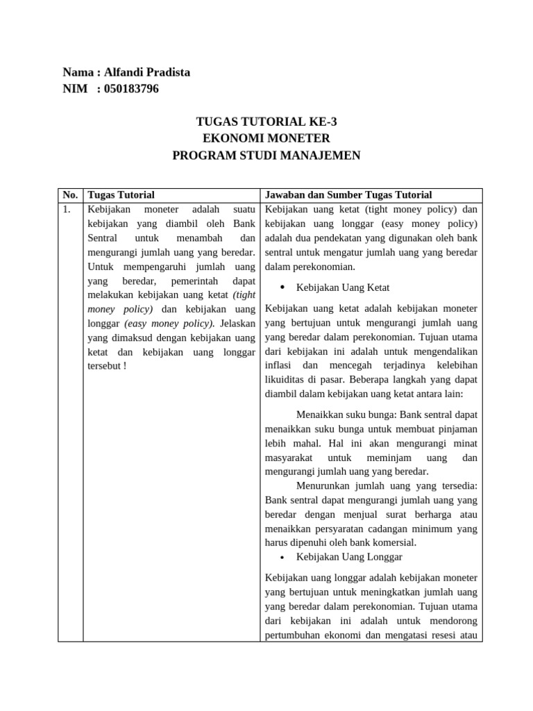 Tugas 3 Ekonomi Moneter | PDF