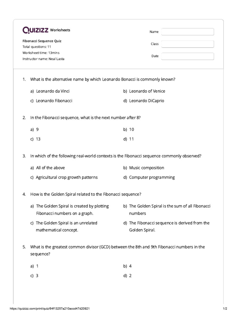 QUIZ 2 Fibonacci Sequence Quiz Quizizz | PDF QUIZ 2 Fibonacci Sequence Quiz Quizizz | PDF