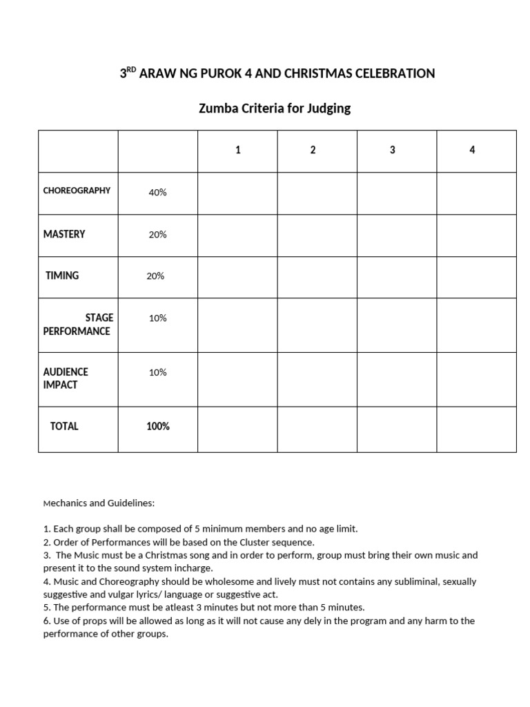 Zumba Criteria For Judging | PDF