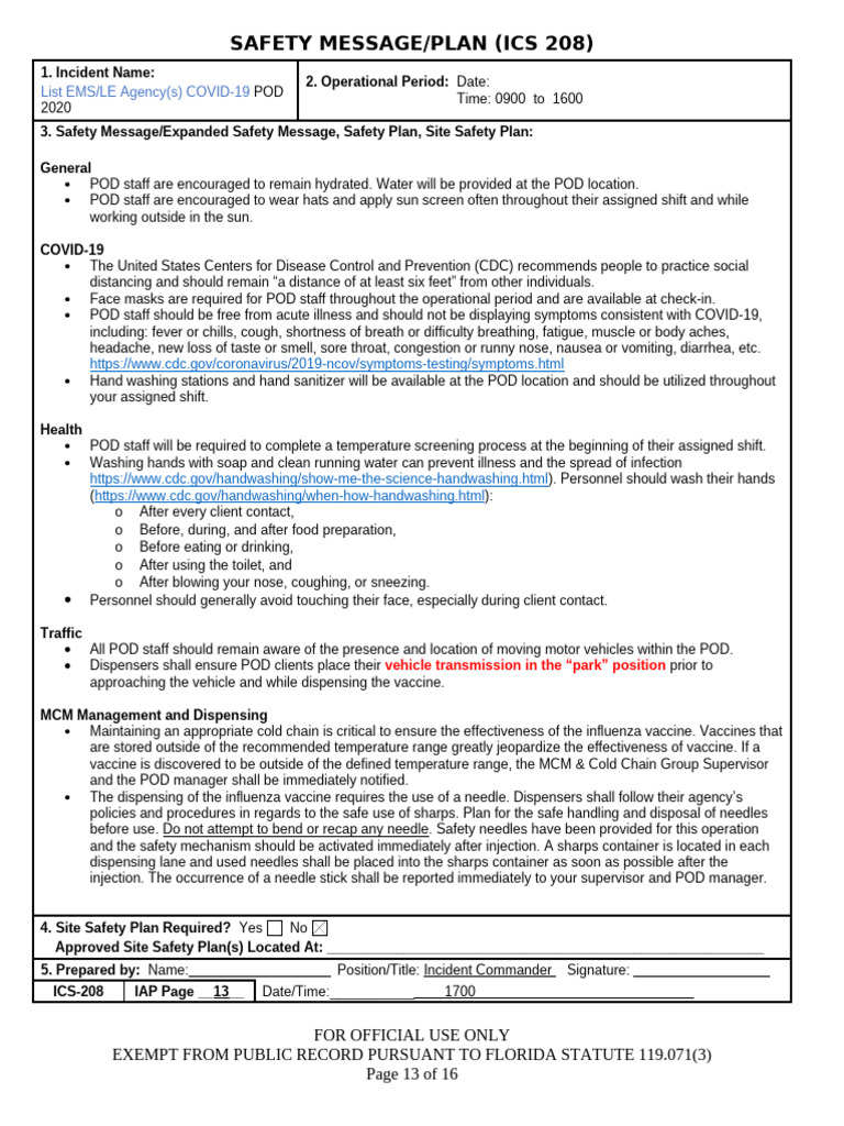013 ICS-208 Safety Message SAMPLE | PDF
