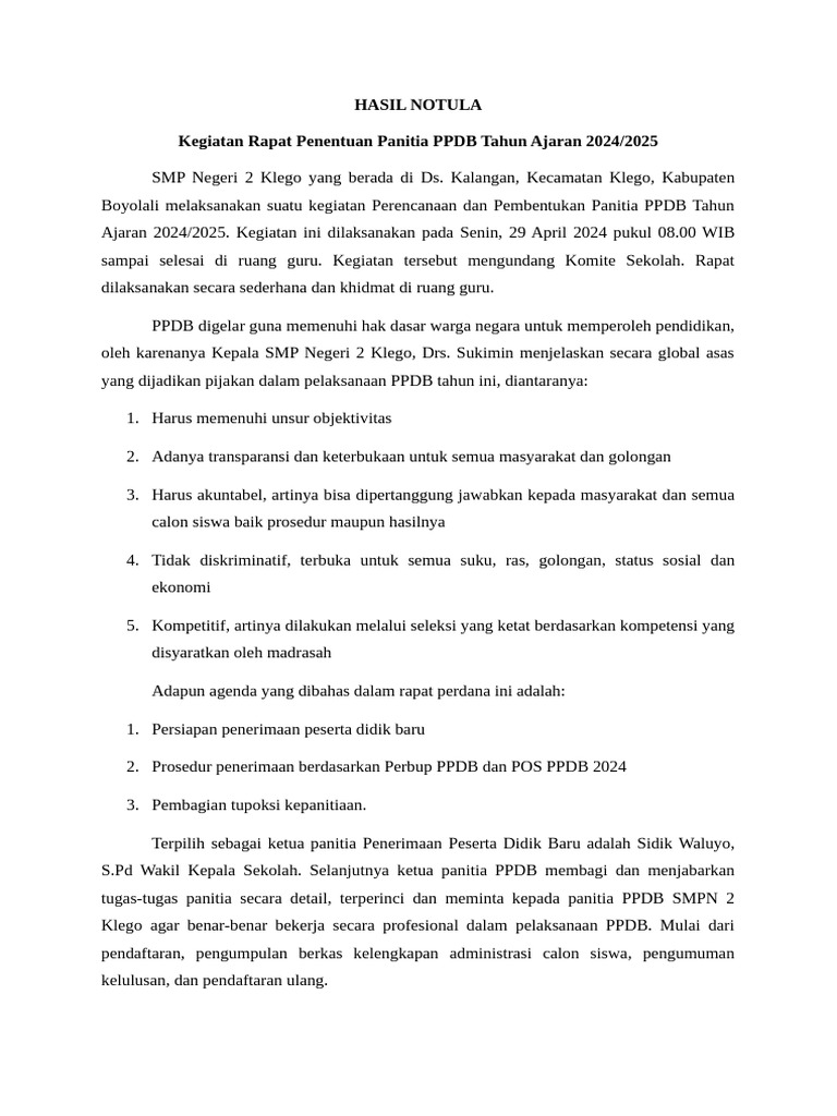 Hasil Notula Rangkaian PPDB | PDF