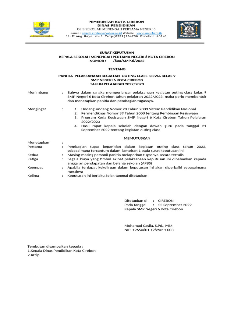 SK.KEPSEK OUTING CLASS 9 | PDF