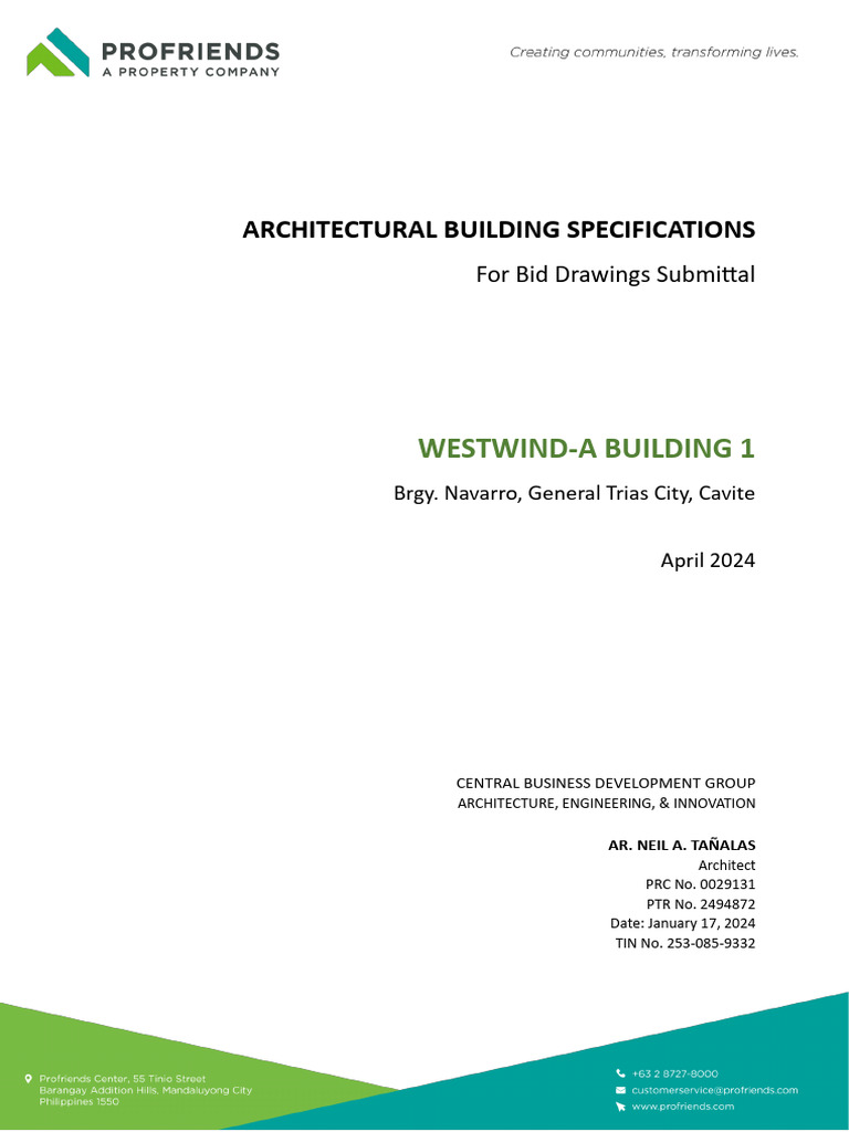 Ww1a b1 - Ar - Building Specifications | PDF