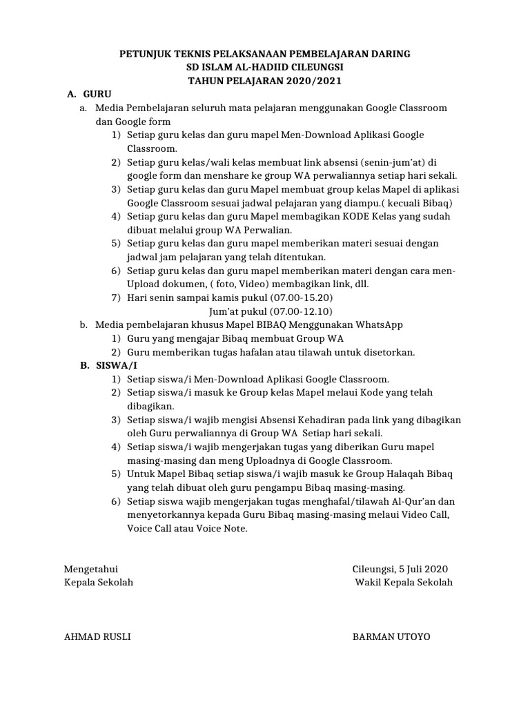 Petunjuk Teknis Pelaksanaan Pembelajaran Daring | PDF