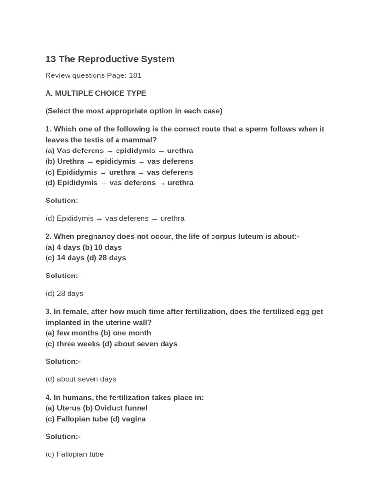 13 The Reproductive System - Review To Print | PDF | Reproductive ...