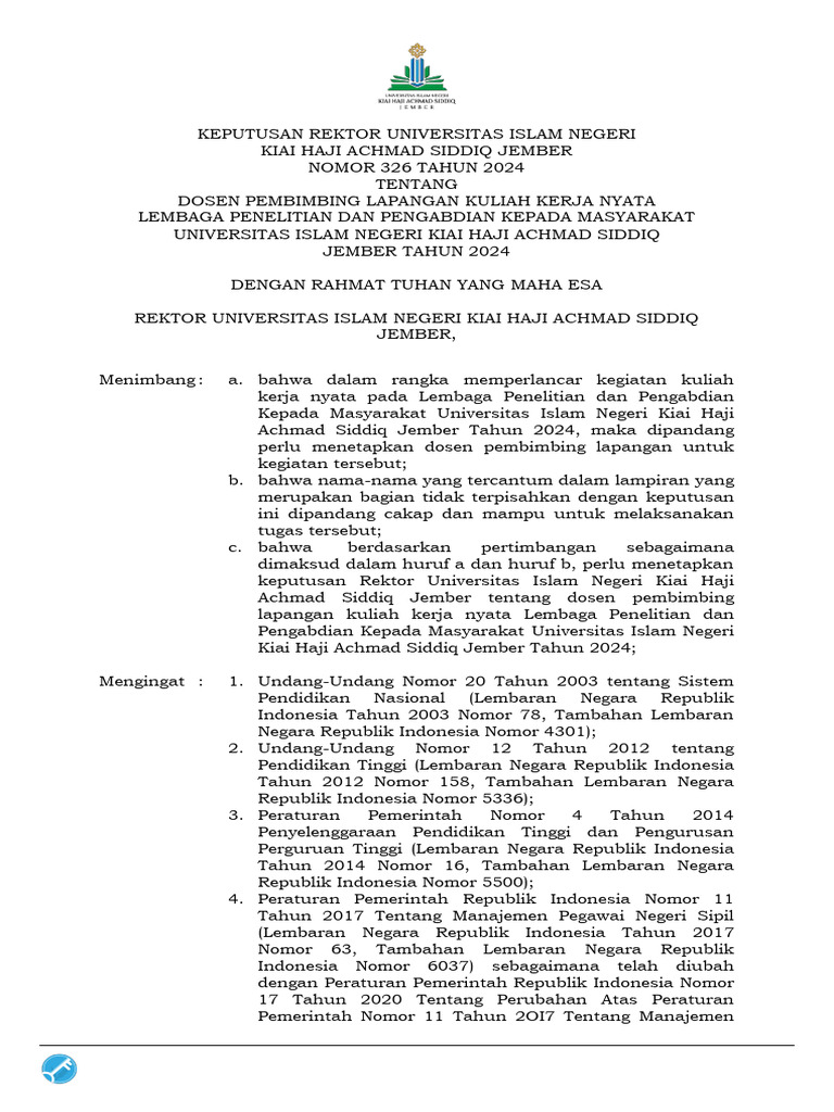 SK DPL KKN UIN KHAS JEMBER TAHUN 2024.5ekwcy | PDF