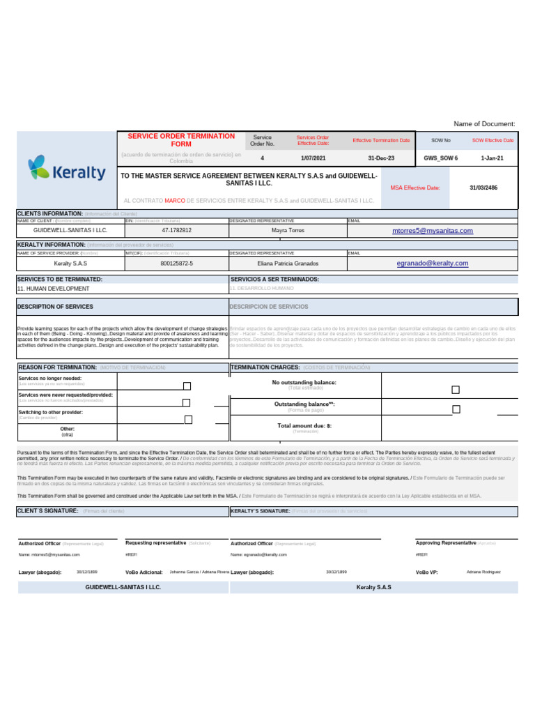 Termination Form for Service Orders | PDF