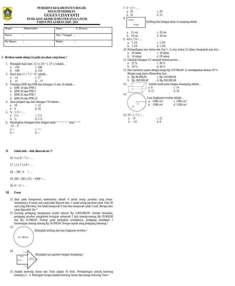 Master Soal MTK KLS 6 | PDF
