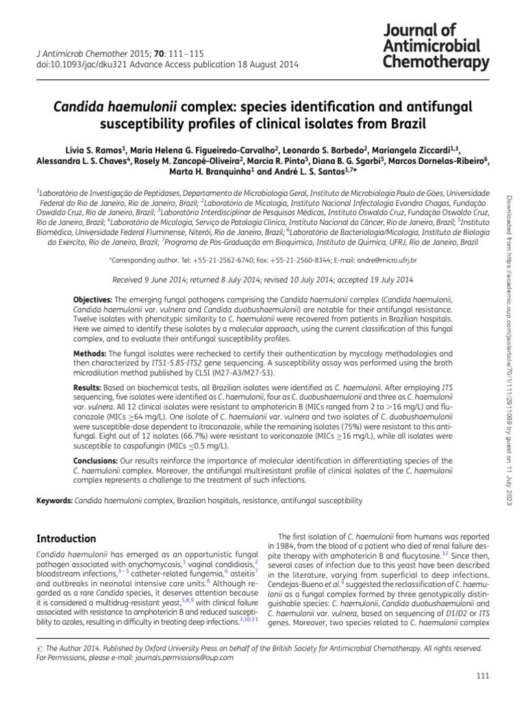 Candida Haemulonii Complex - Species Identification and Antifungal ...