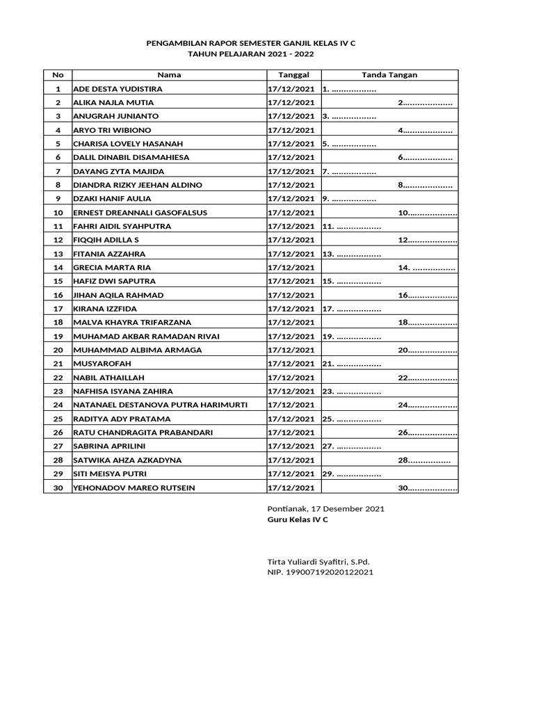 TTD Pengambilan Rapor | PDF